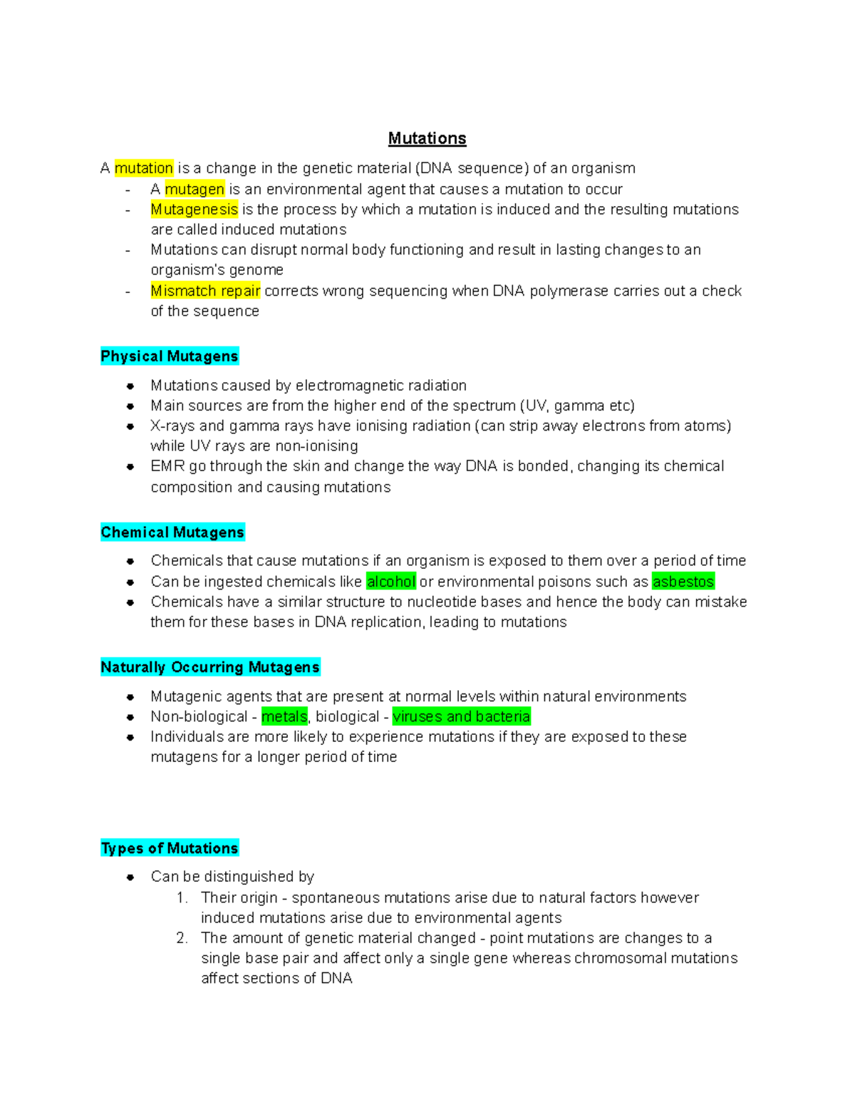 Biology - Mod 6 Notes - Mutations A mutation is a change in the genetic ...