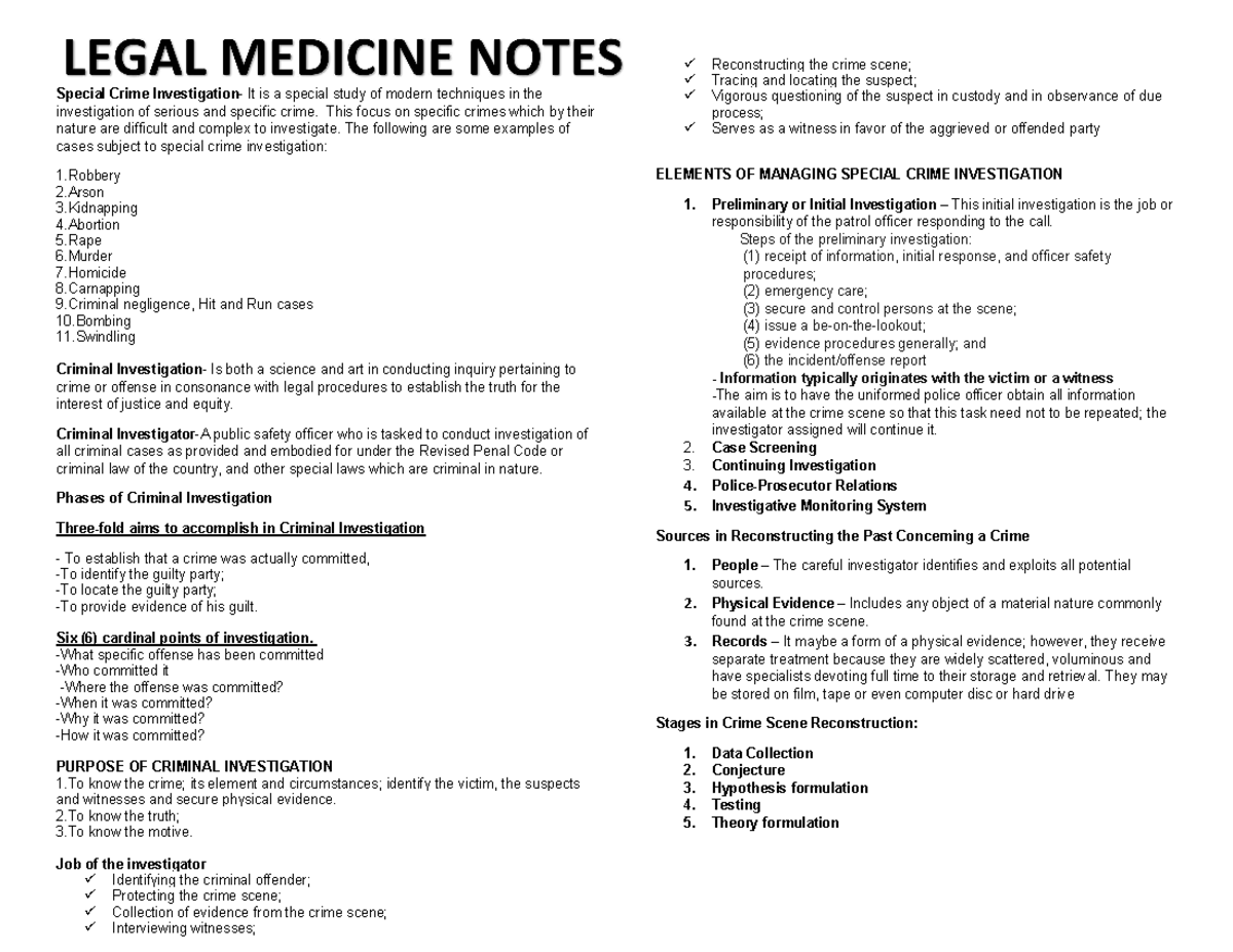Legal med reviewer - Special Crime Investigation- It is a special study ...