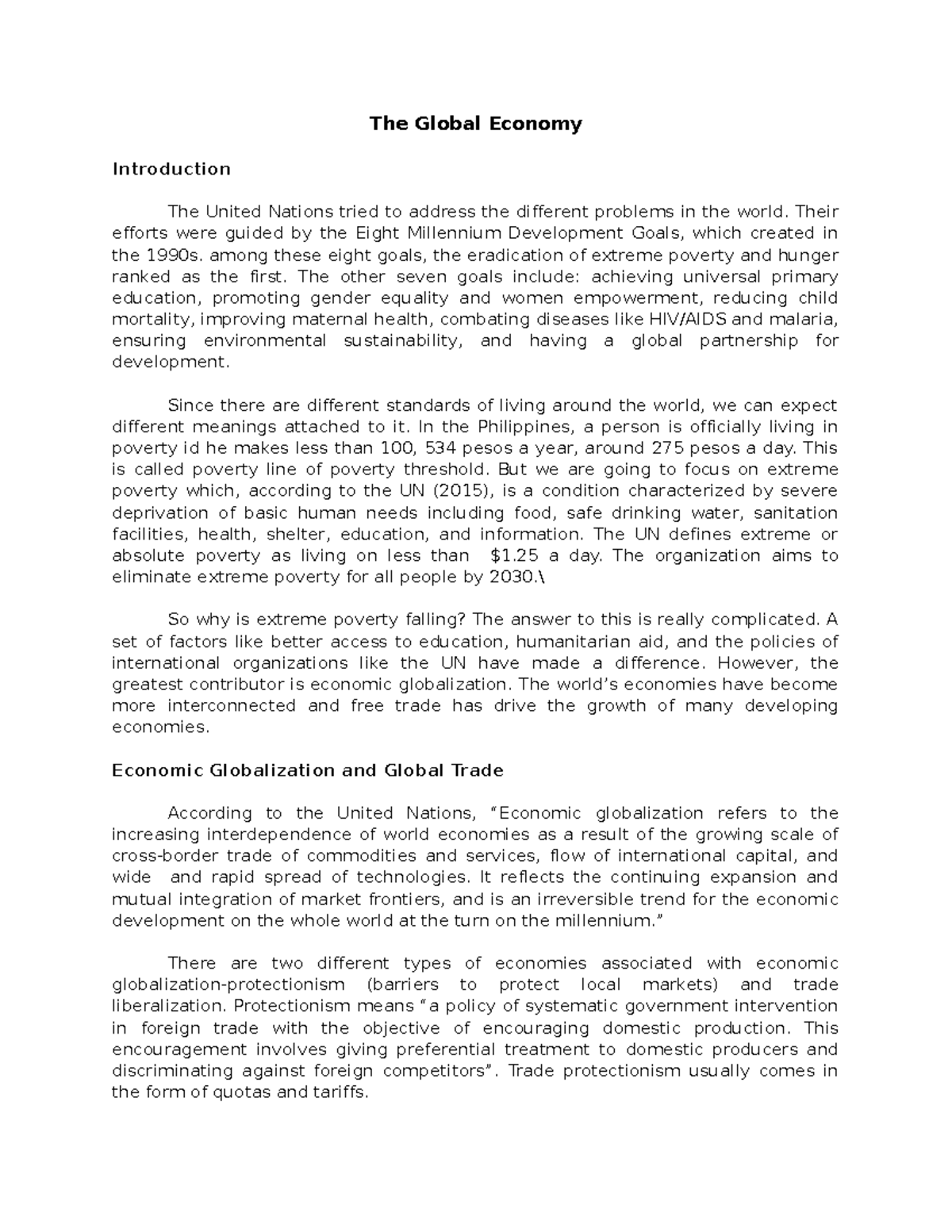 GE-CW-11 - Some lecture notes - The Global Economy Introduction The ...