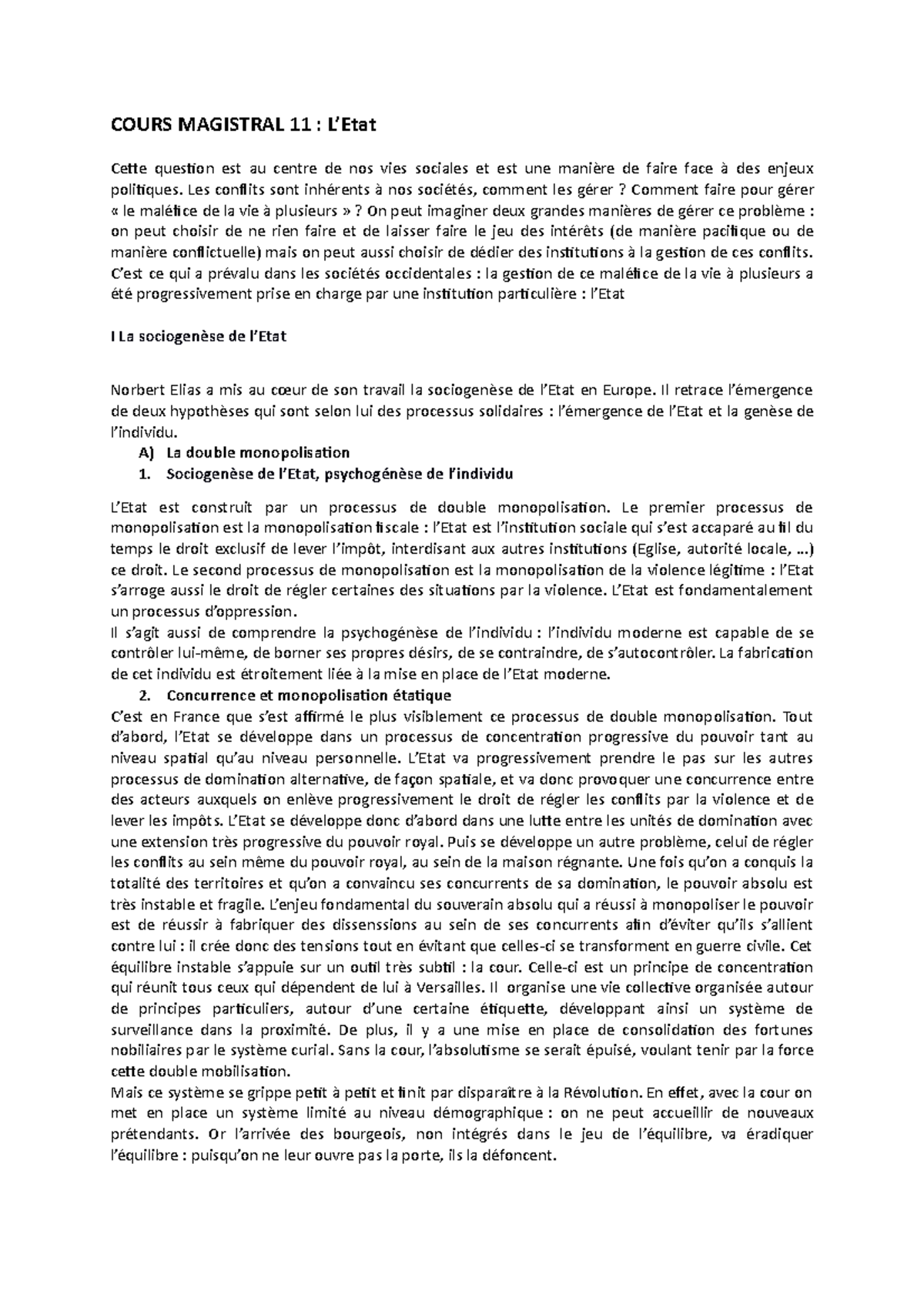 Cours Magistral 11 - COURS MAGISTRAL 11 : L’Etat Cette question est au ...