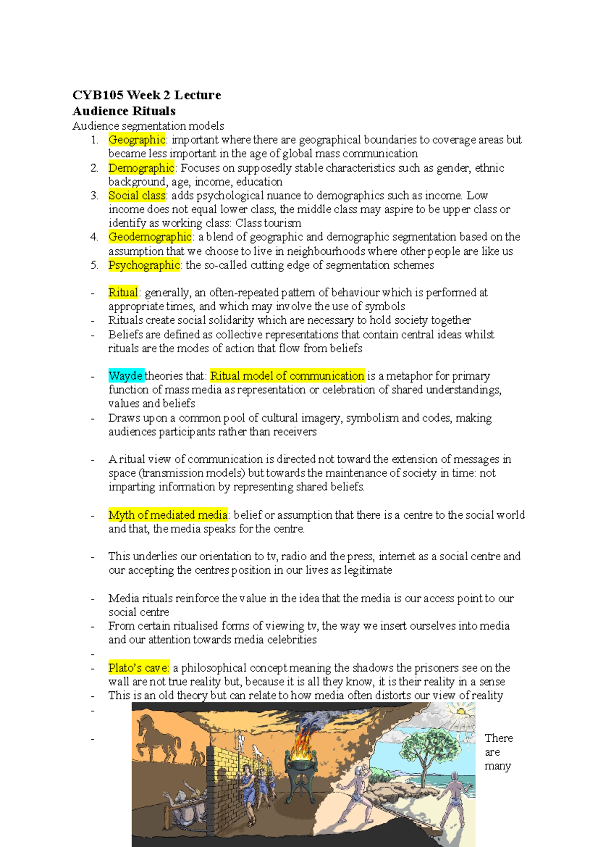 CYB105 Week 2 Lecture - CYB105 Week 2 Lecture Audience Rituals Audience segmentation models 1 ...