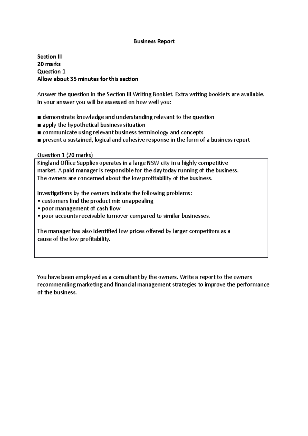 Business Report Q 1 - Business Report Section III 20 marks Question 1 ...