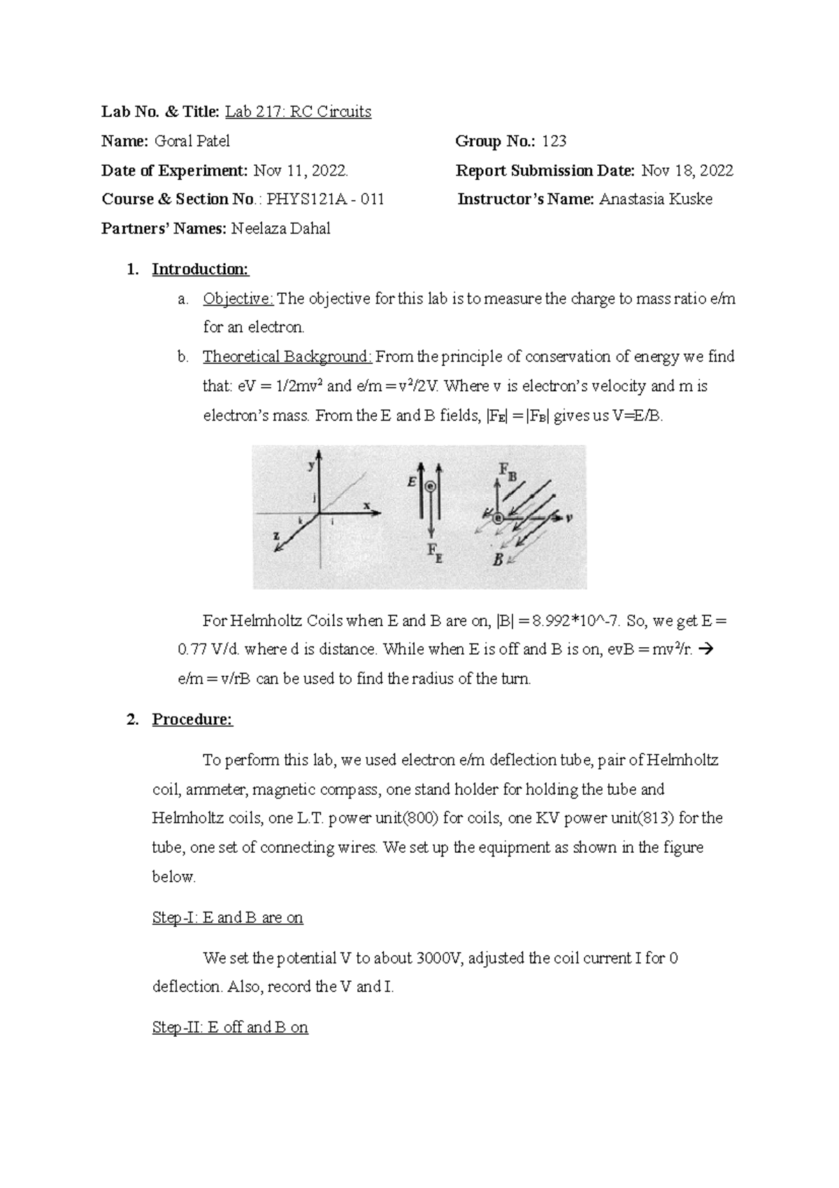PHYS121 Lab#8 - This is a Lab report of Physics-2. - Lab No. & Title ...