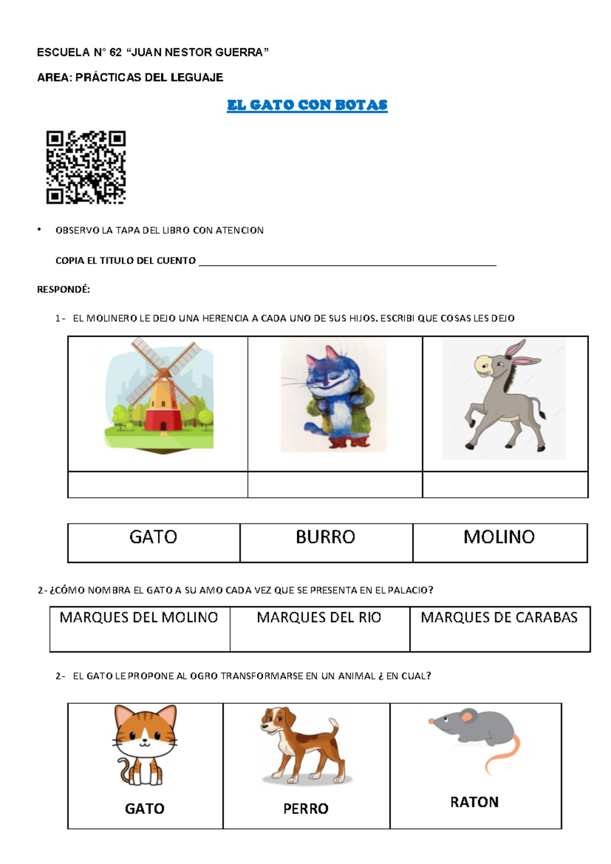 GATO CON Botas - ESCUELA N° 62 “JUAN NESTOR GUERRA” AREA: PRÁCTICAS DEL ...