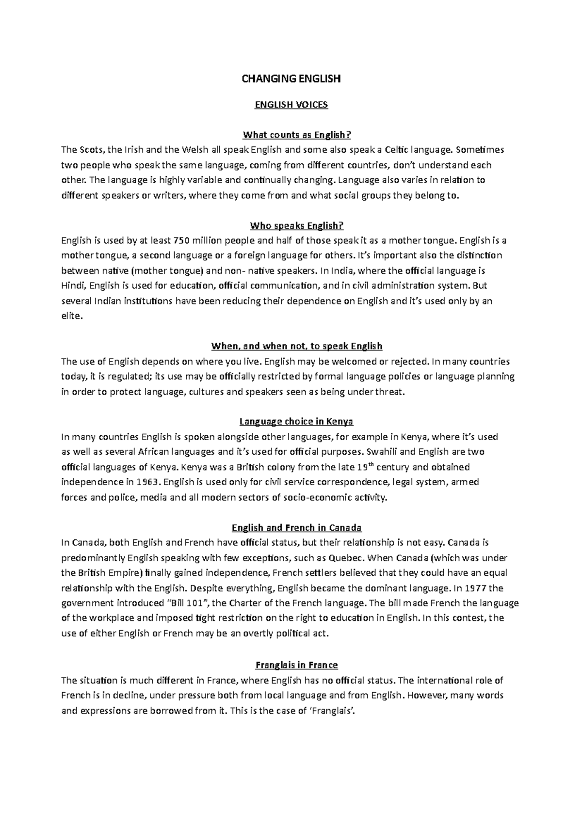 Changing English - CHANGING ENGLISH ENGLISH VOICES What counts as ...