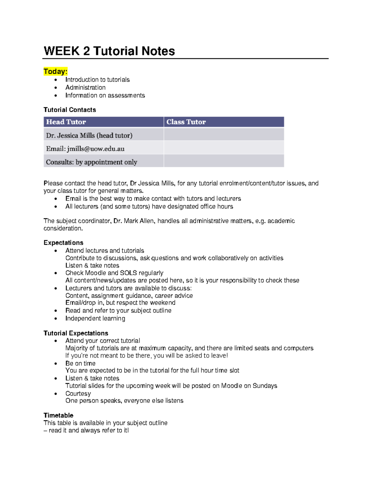 PSYC121 WEEK 2 Tutorial Notes - WEEK 2 Tutorial Notes Today ...