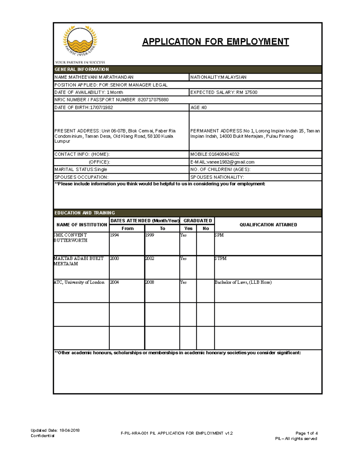 PIL Job Application Form (Word)- Candidate MMatheevani - APPLICATION ...