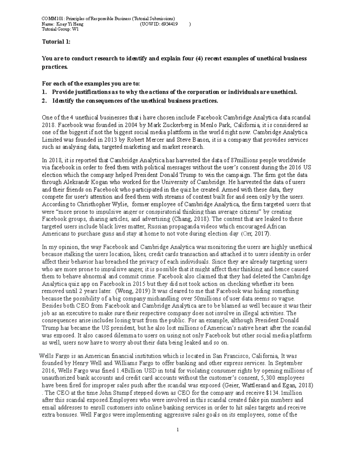 Tutorial 1 Comm101 - You are to conduct research to identify and ...