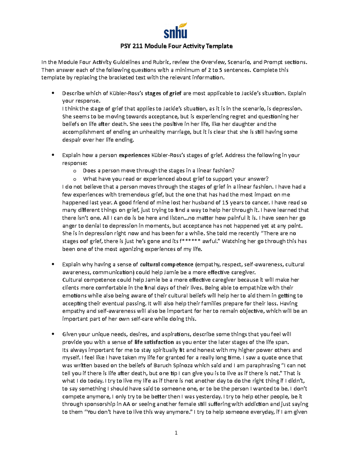 PSY 211 Module Four Activity Template - Then answer each of the ...