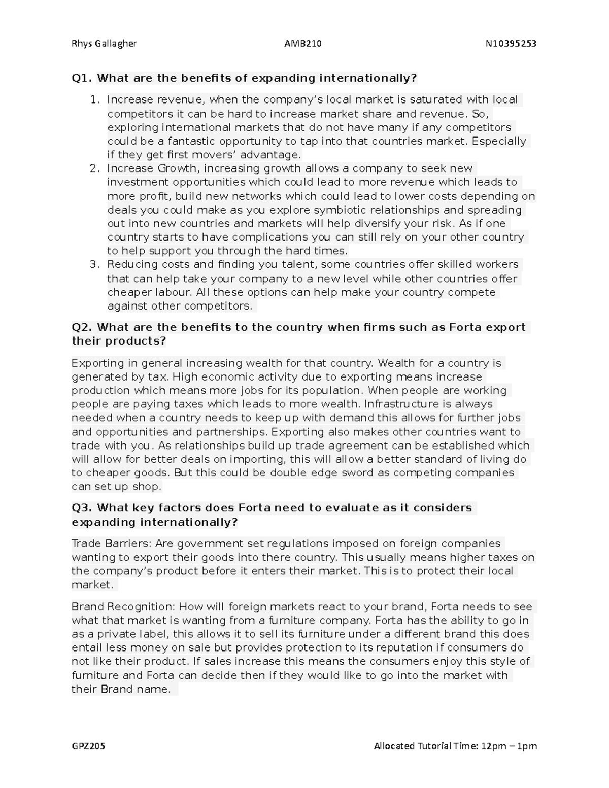 Assessment 1 - Rhys Gallagher AMB210 N Q1. What are the benefits of ...