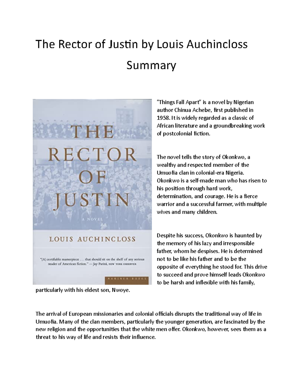 The Rector of Justin by Louis Auchincloss - The Rector of Justin by ...