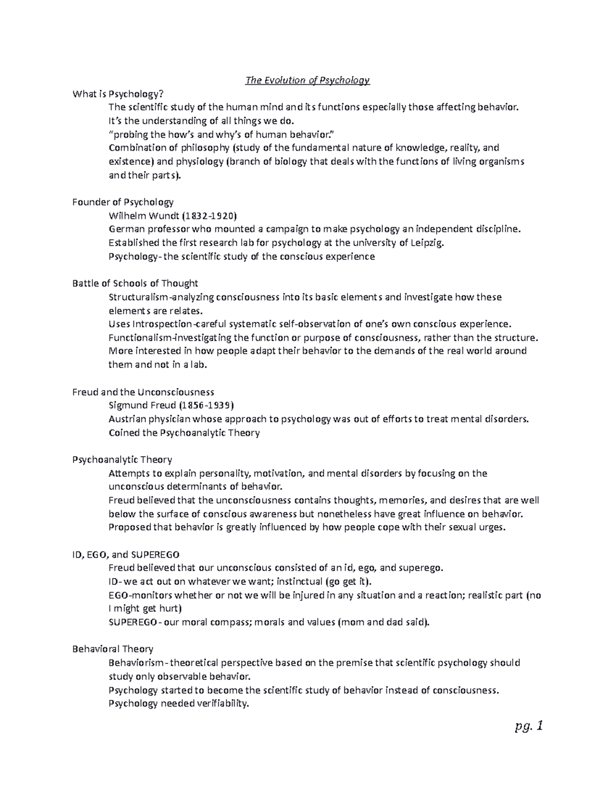 Psychology Test Notes 1-3- 6 - The Evolution of Psychology What is ...