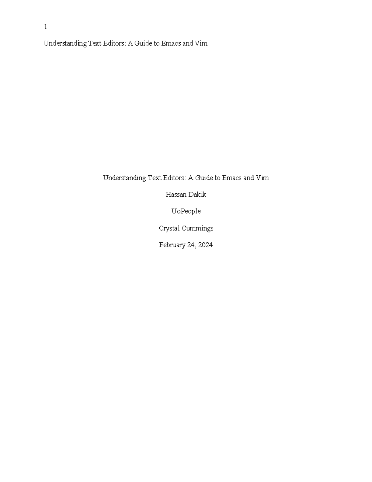 Written Assignment Unit 4 - Understanding Text Editors: A Guide to Emacs and Vim Understanding ...