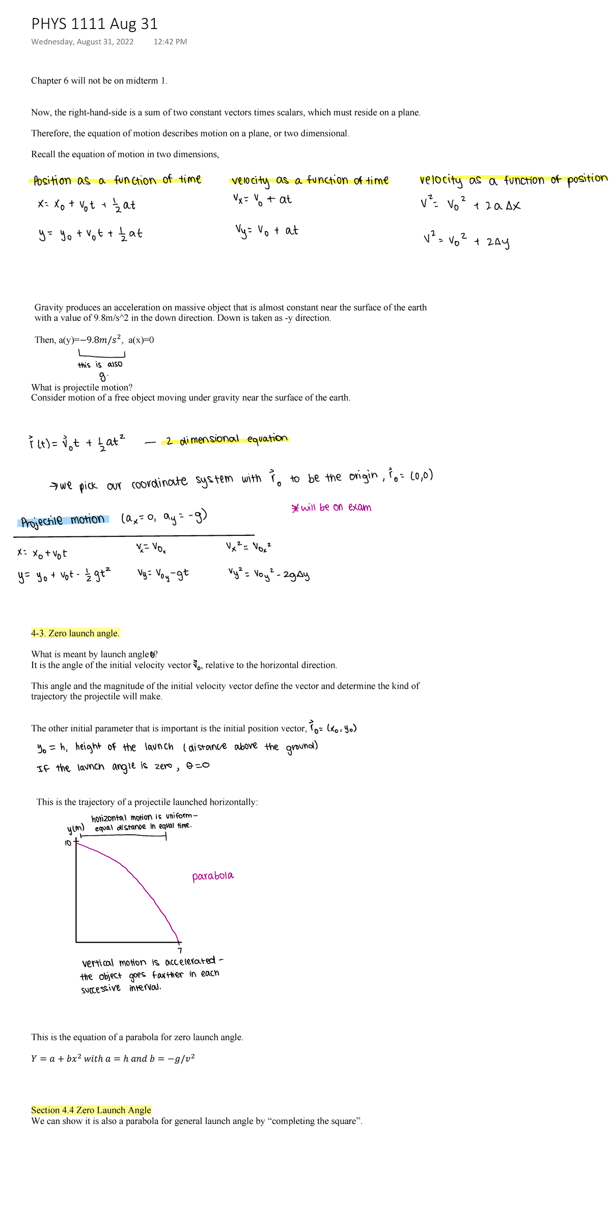 PHYS 1111 Aug 31 - KK Mon - Chapter 6 will not be on midterm 1. Now, the right-hand-side is a ...