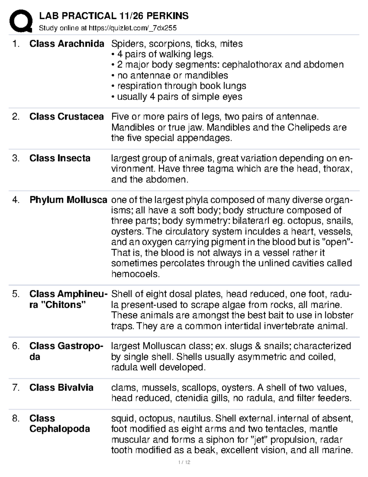 Lab Practical Bio - Study online at quizlet/_7dx Class Arachnida ...