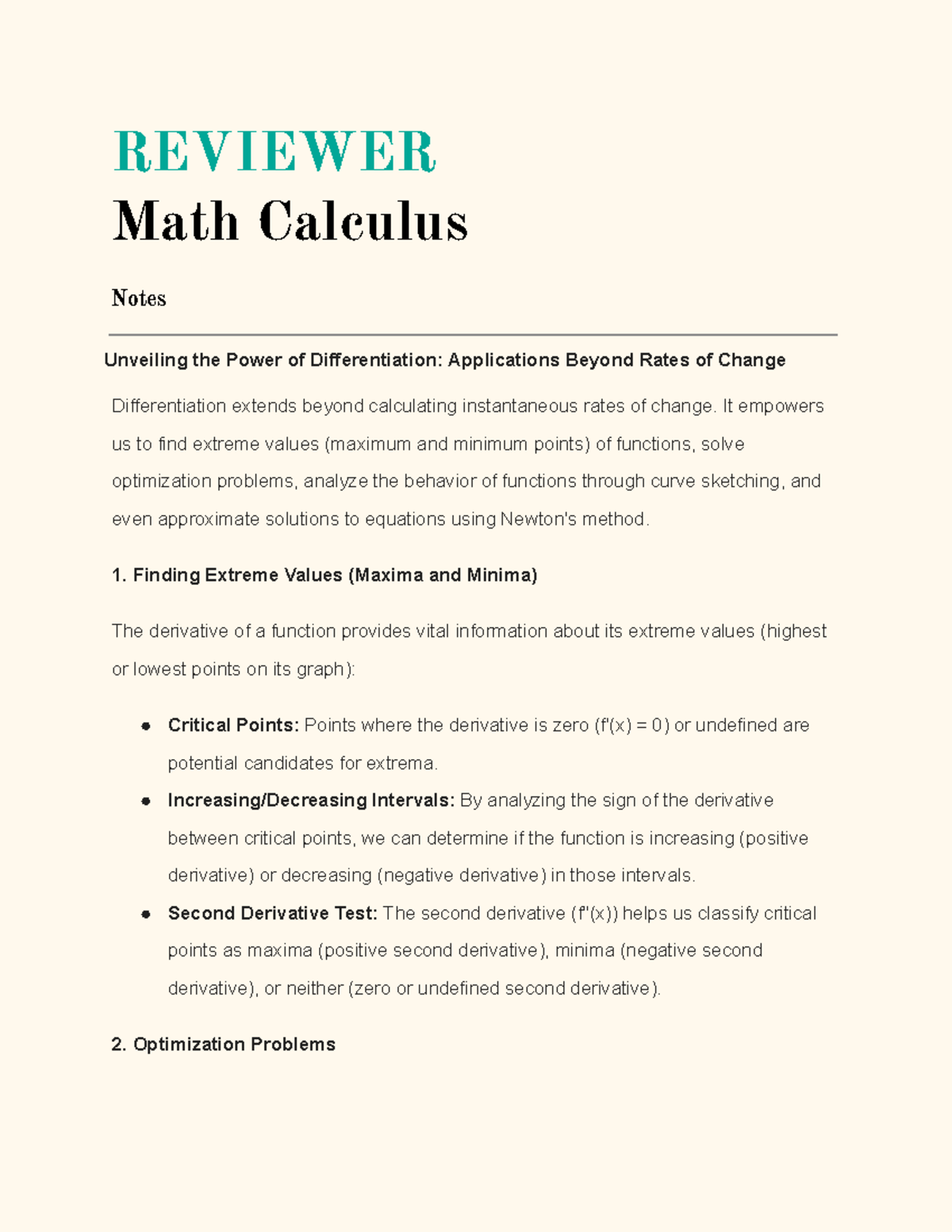 MATH Calculus Notes - REVIEWER Math Calculus Notes Unveiling the Power ...