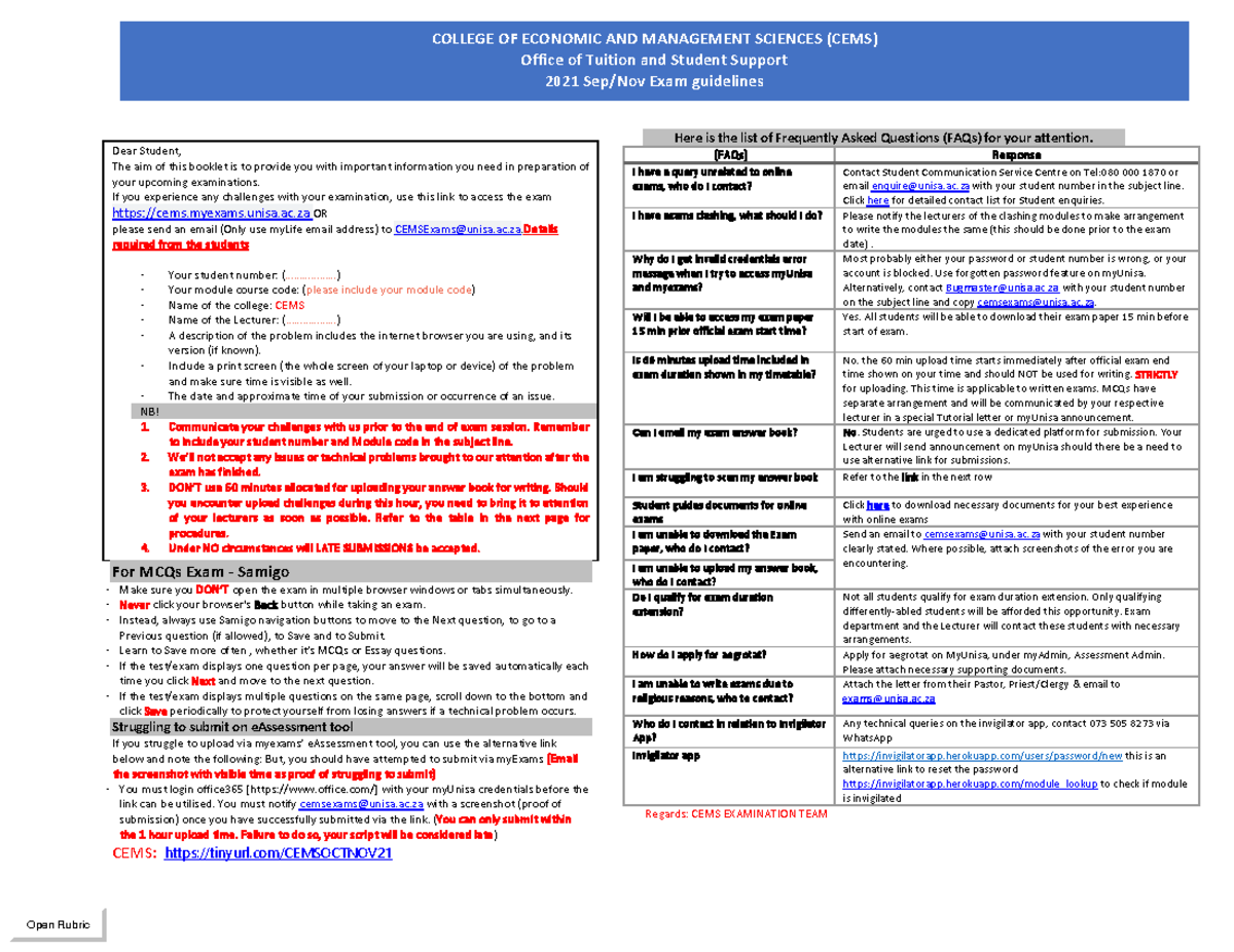 Exam booklet 2021 - none - Dear Student, The aim of this booklet is to ...
