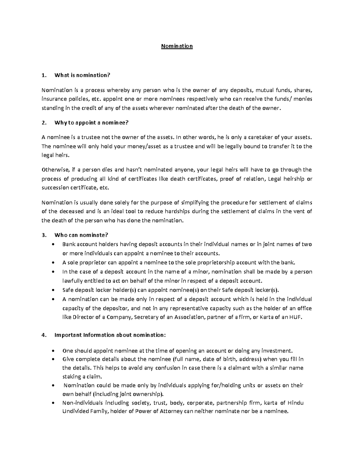 Nominee article - Nomination What is nomination? Nomination is a ...