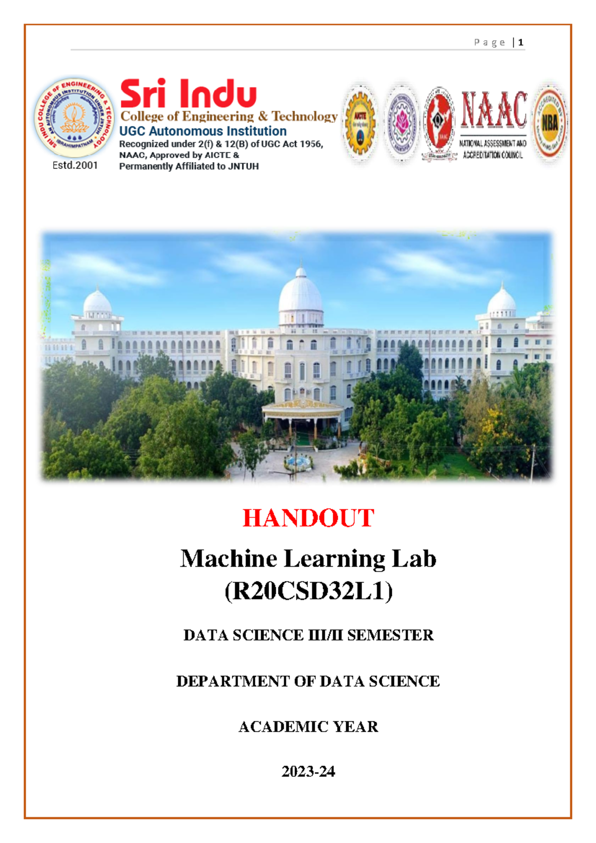 R20CSD32L1-Machine-Learning-Laboratory Manual - HANDOUT Machine Learning Lab (R20CSD32L1) DATA ...