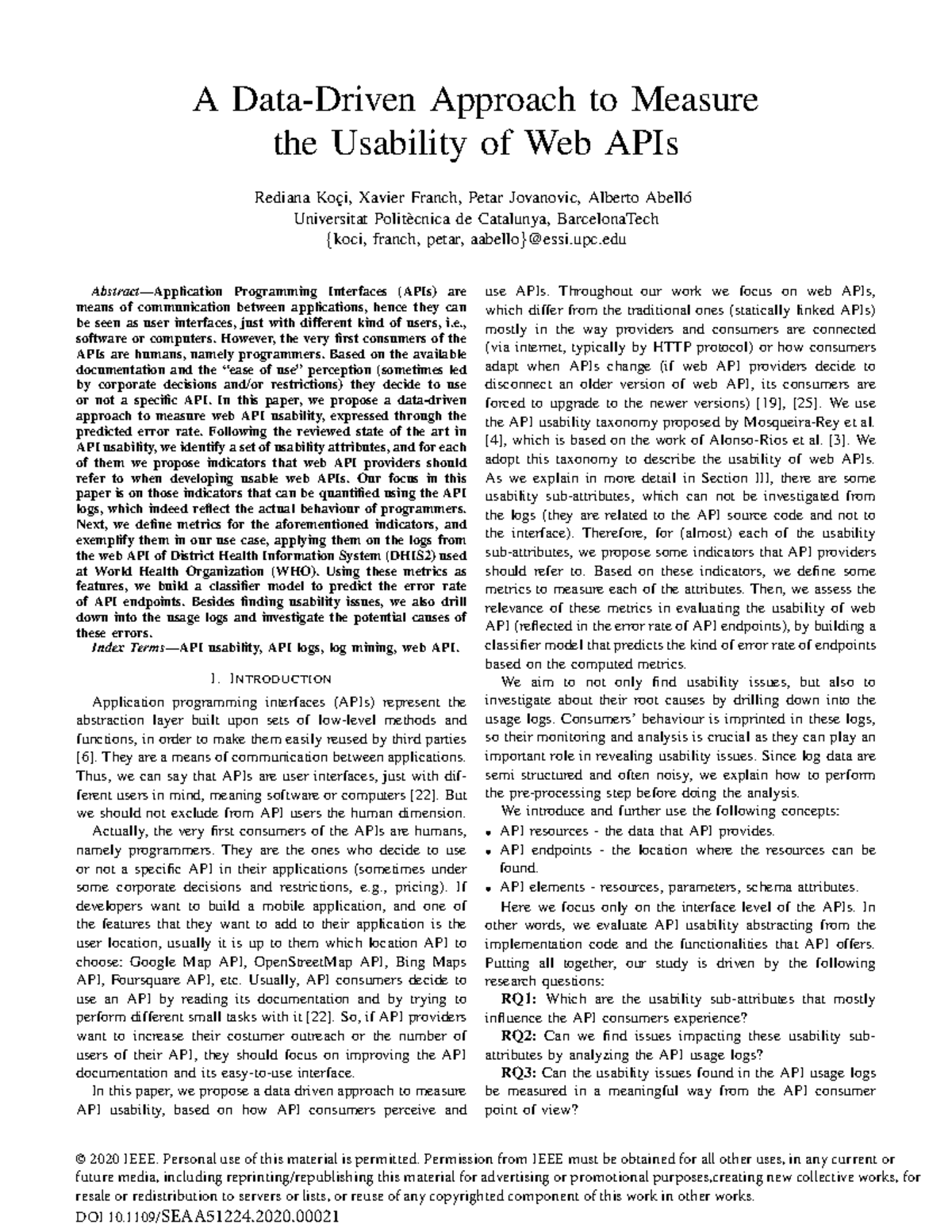 A Data Driven Approach To Measure The Usability Of Web Apis A Data Driven Approach To Measure