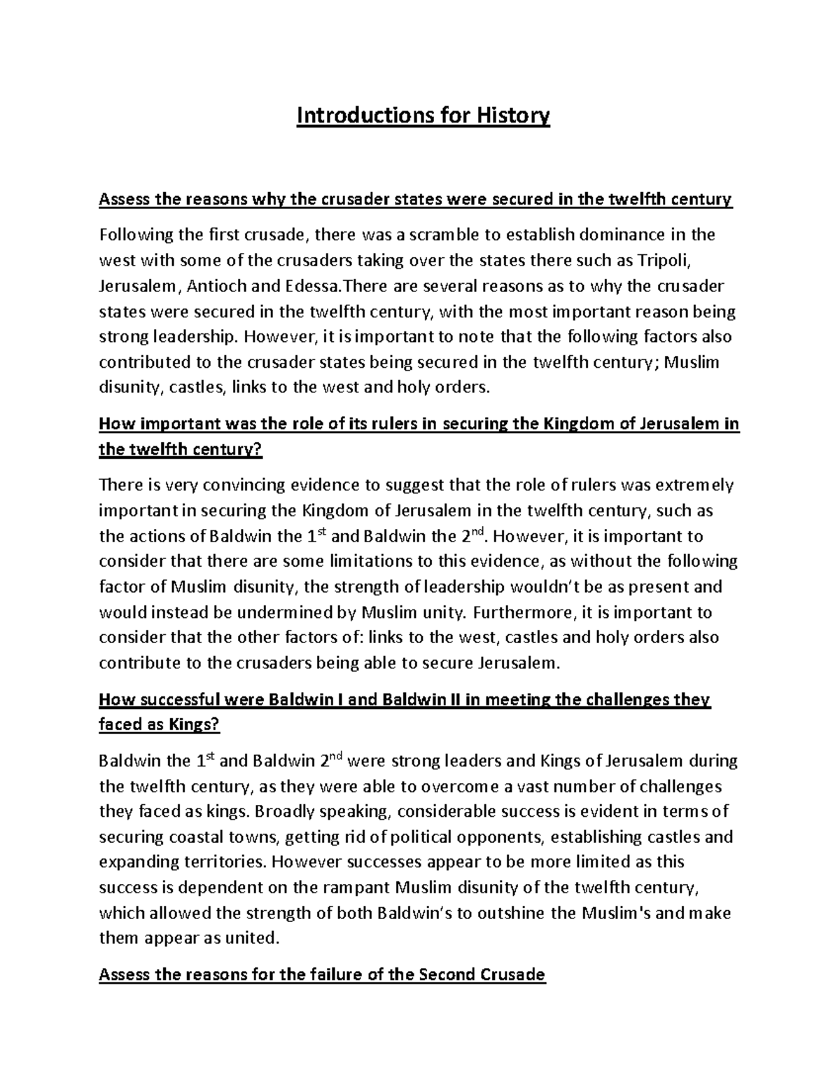 Introductions for the crusades - History - Introductions for History ...