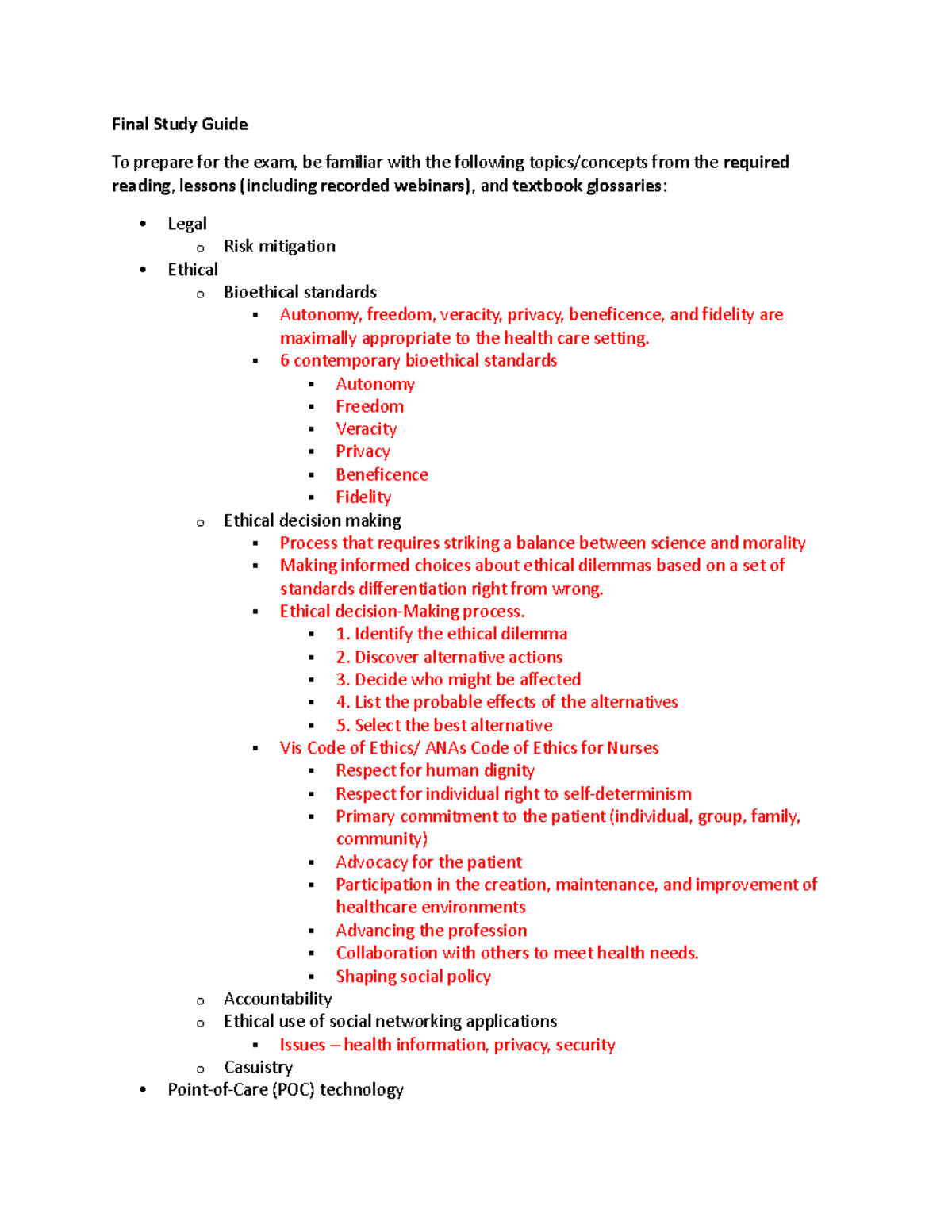 Final Study Guide - Weeks work - Final Study Guide To prepare for the ...