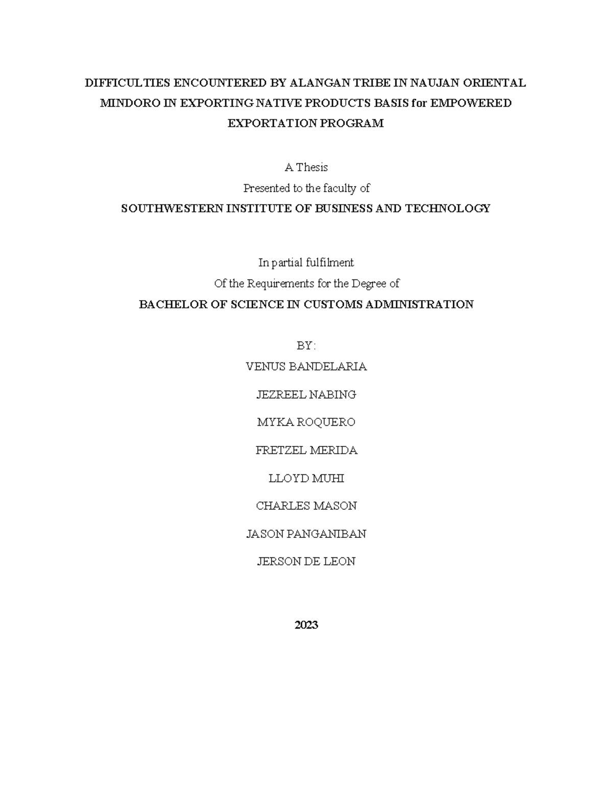 Difficulties Encountered BY Alangan Tribe IN Naujan Oriental Mindoro IN ...