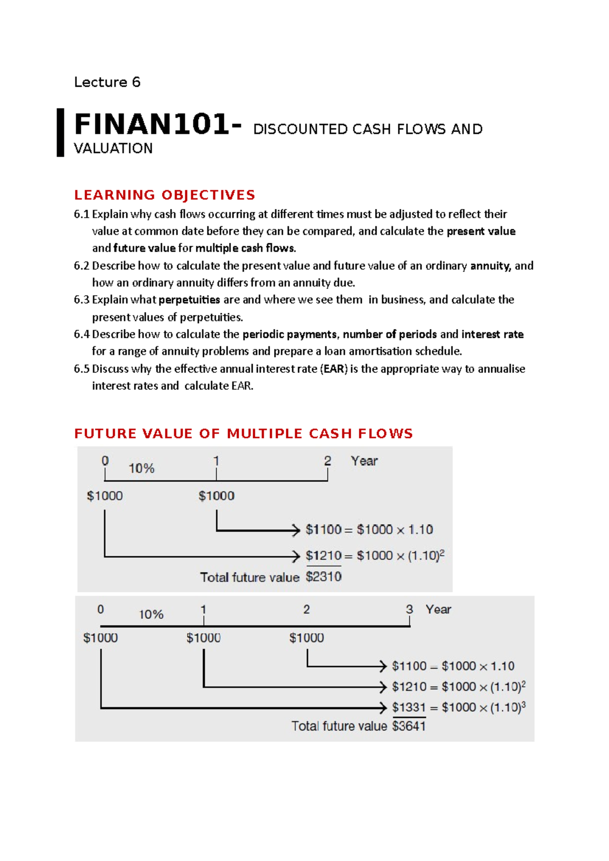 Lecture 6 - FINAN101 - Lecture 6 FINAN101- DISCOUNTED CASH FLOWS AND ...