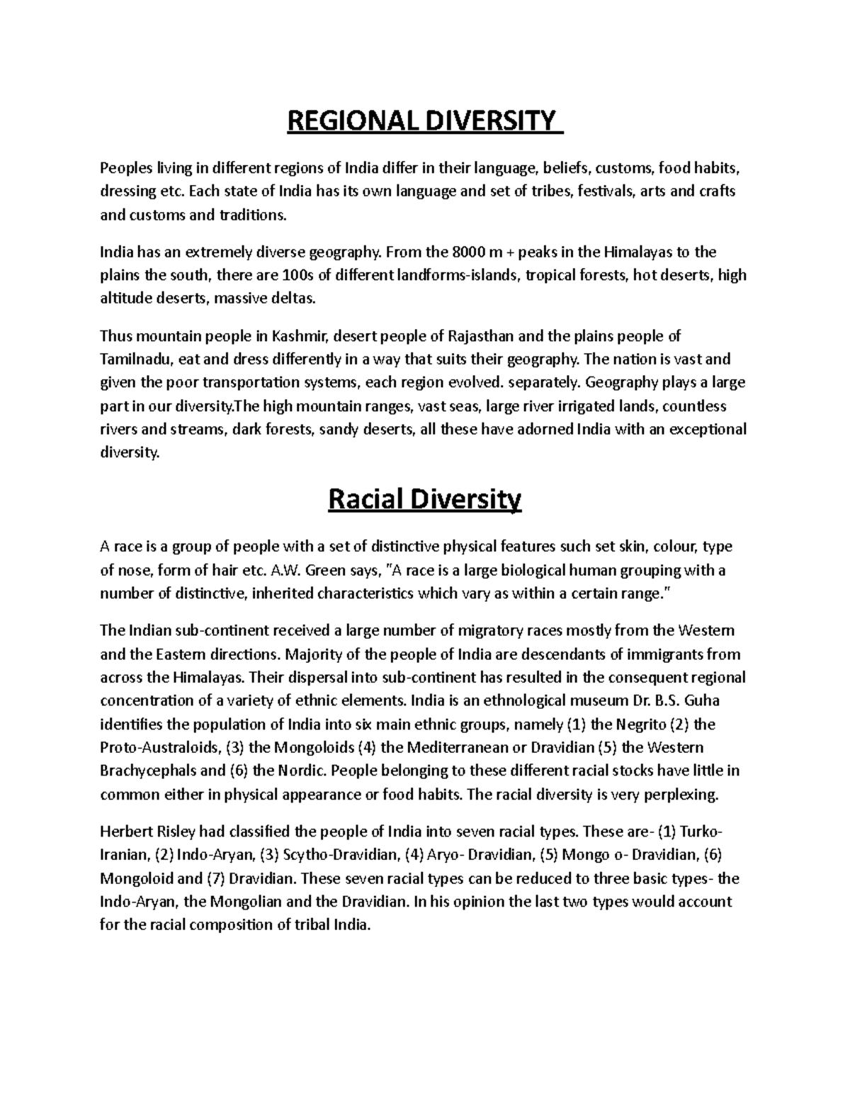 Regional Diversity - Useful notes - REGIONAL DIVERSITY Peoples living ...