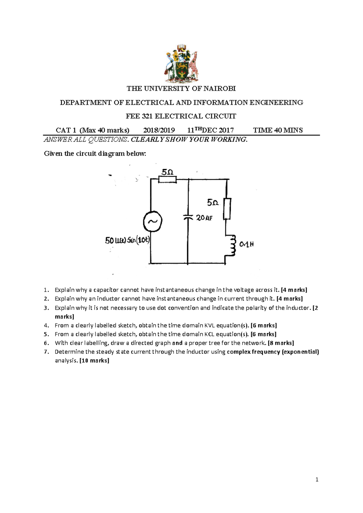 FEE 321 CAT 1 (2017 - This is ECT revision material worked out, for ...