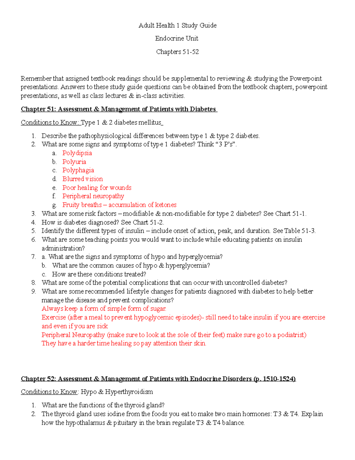AH1 Endocrine Study Guide - Adult Health 1 Study Guide Endocrine Unit ...