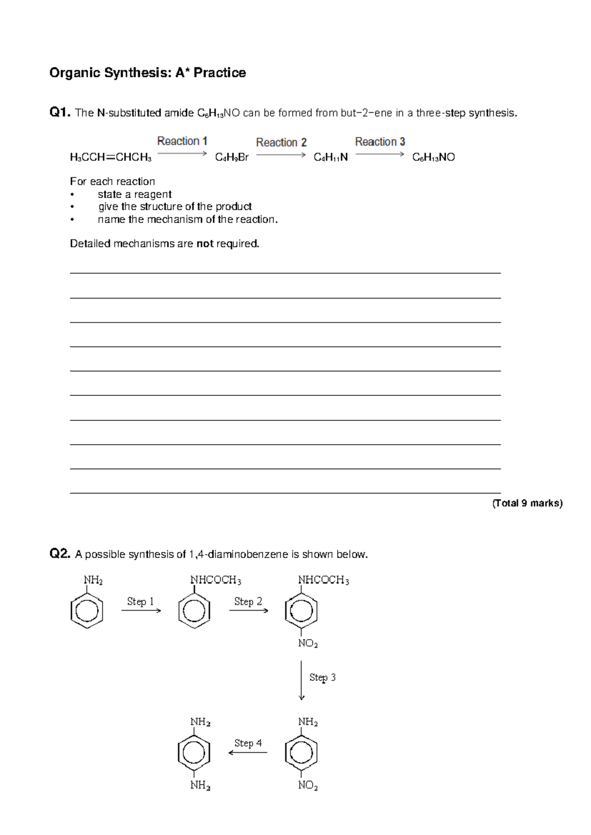A star practice - Synthesis - Organic Synthesis: A* Practice Q1. The N ...