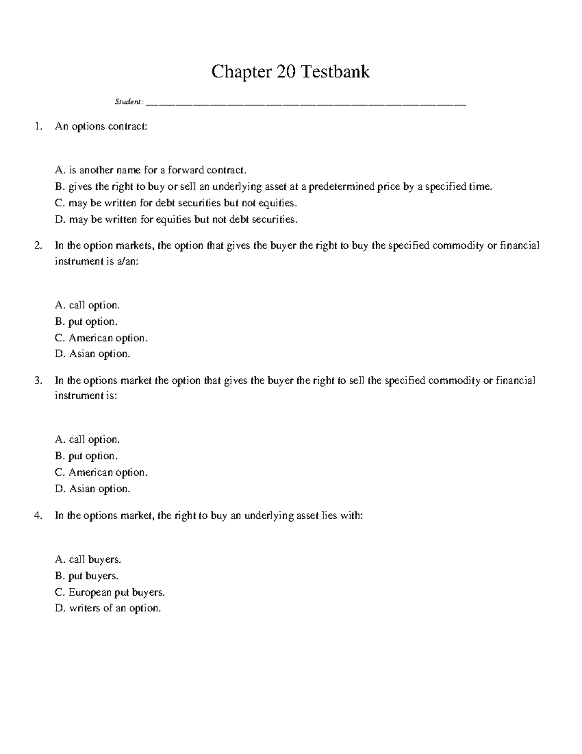 Chapter 20 Testbank - TEST BANK - Chapter 20 Testbank Student: - Studocu
