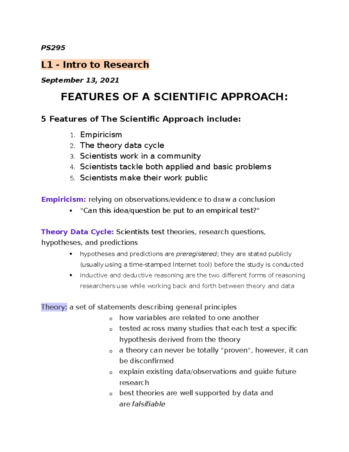 Lecture 1 - PS295 CHAPTER 1 NOTES - Scientific Approach and Reading ...