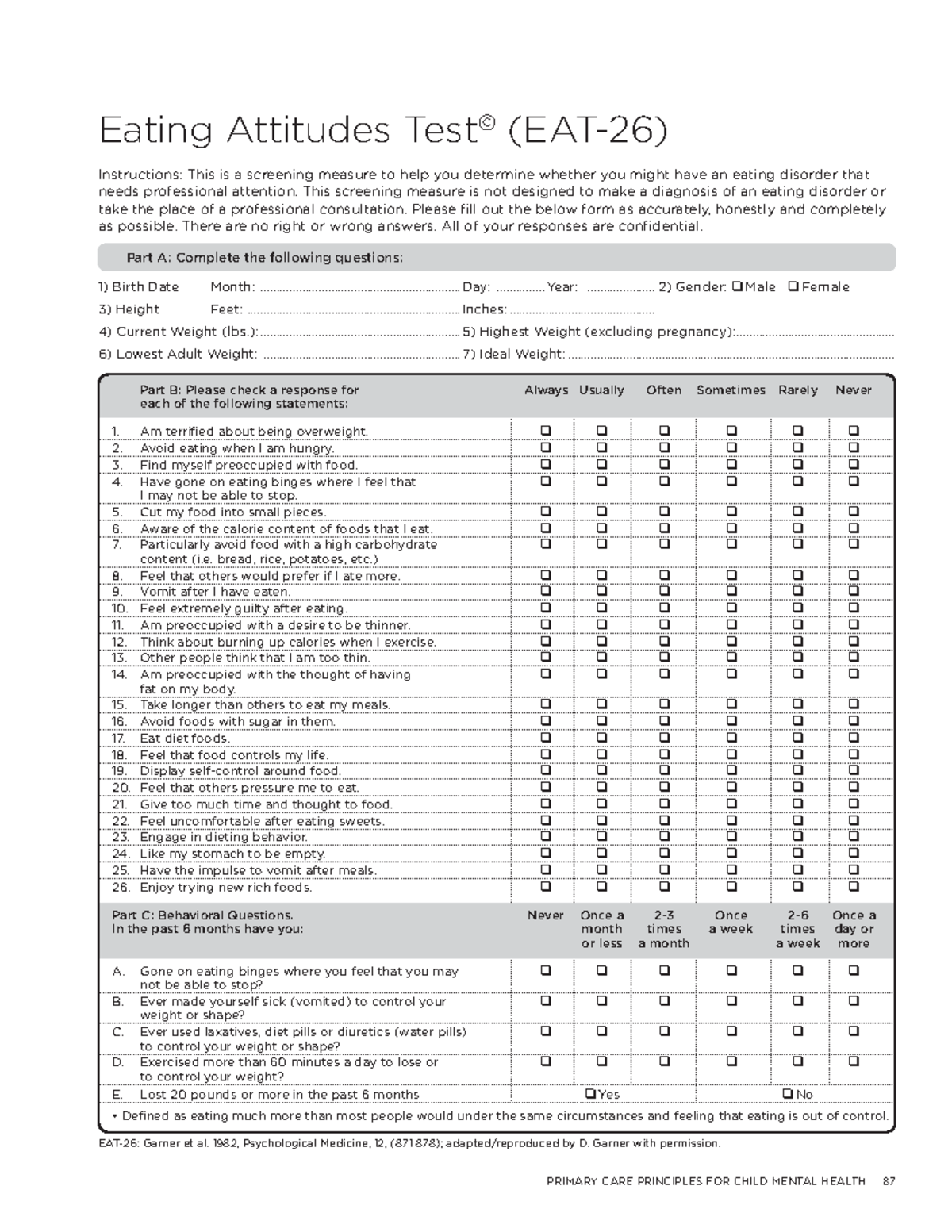 Eating Attitudes Test Eat-26 - PRIMARY CARE PRINCIPLES FOR CHILD MENTAL ...