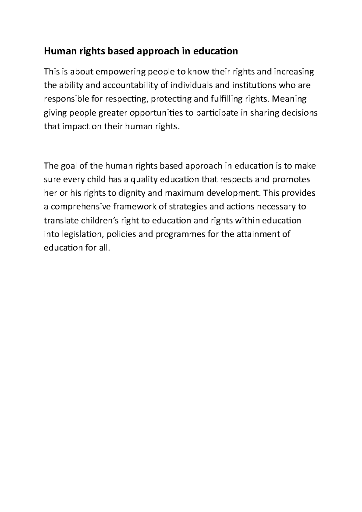 Human rights based approach in education - Meaning giving people ...