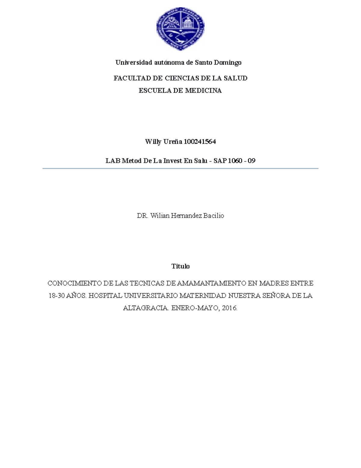 Ejemplo Anteproyecto de Tesis Medicina UASD - Universidad autónoma de ...