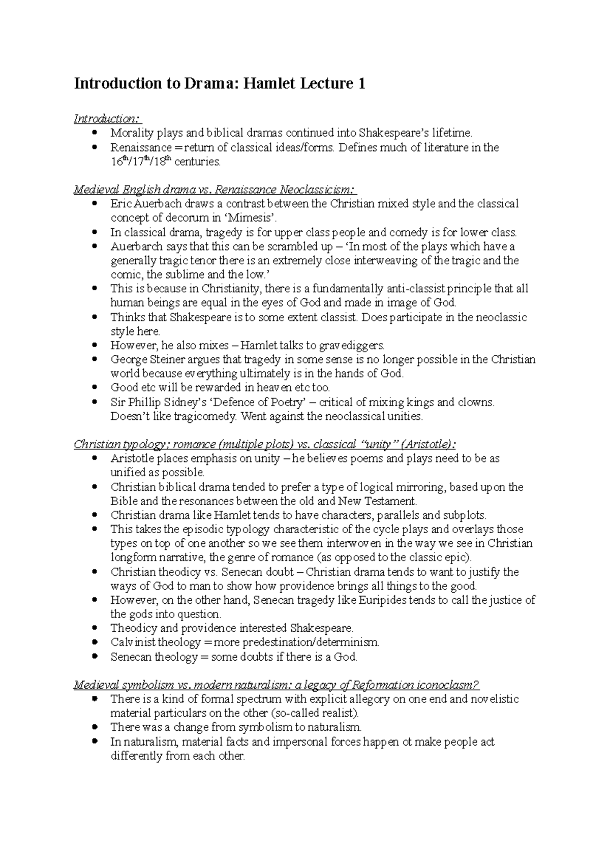 Hamlet Lecture One - Introduction to Drama: Hamlet Lecture 1 ...