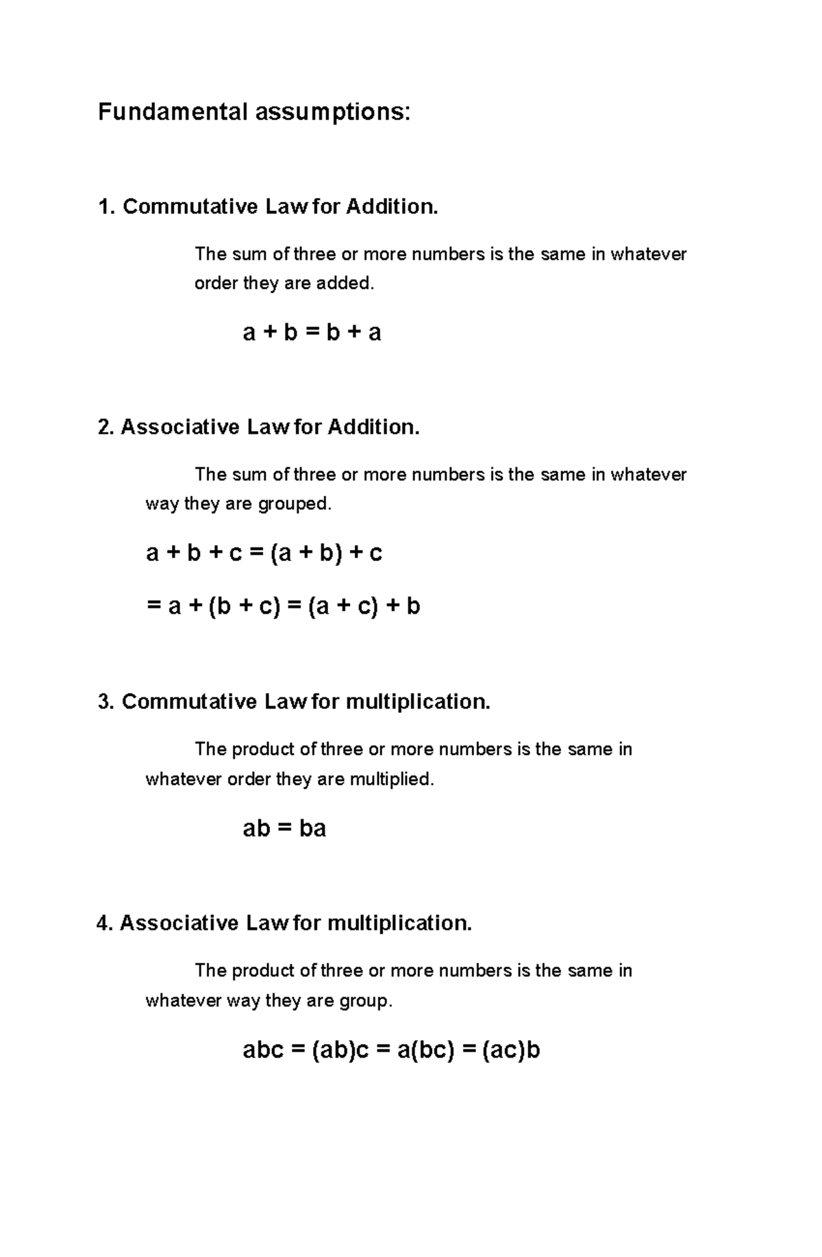 BEM Week 1 Lecture Notes - Fundamental assumptions: 1. Commutative Law ...