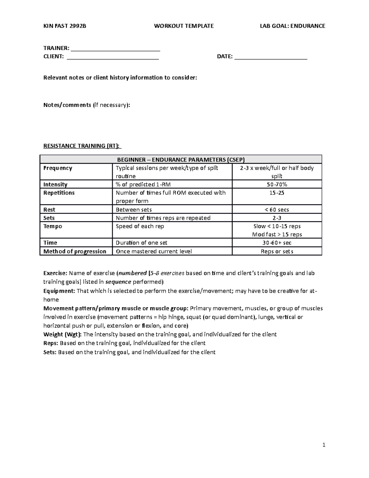 Workout+template Endurance copy - TRAINER ...