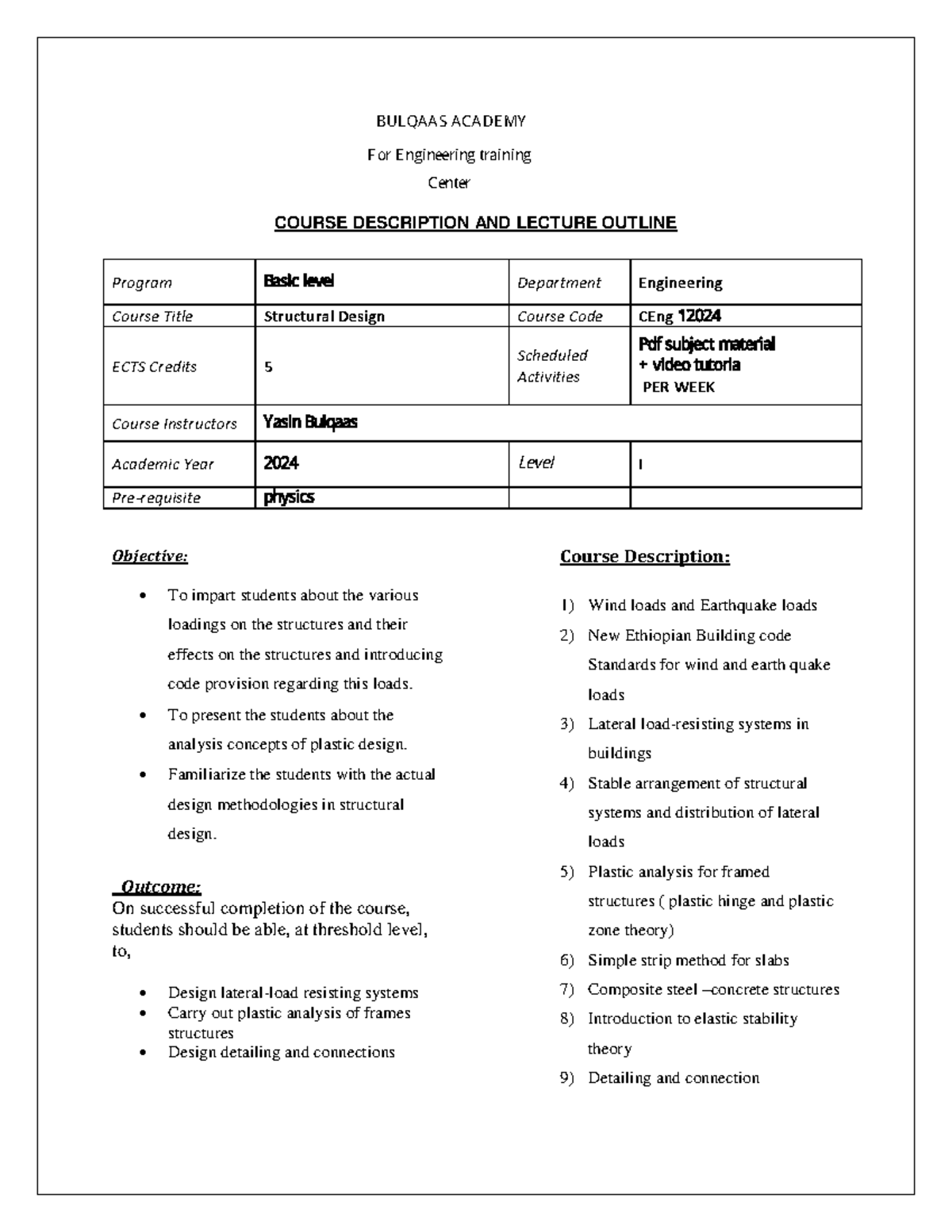 Course outline - Engineering mechanics statics - BULQAAS ACADEMY For ...