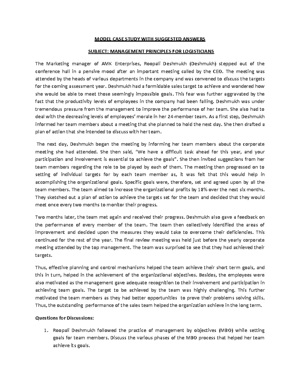 Model case study with answers - MODEL CASE STUDY WITH SUGGESTED ANSWERS ...