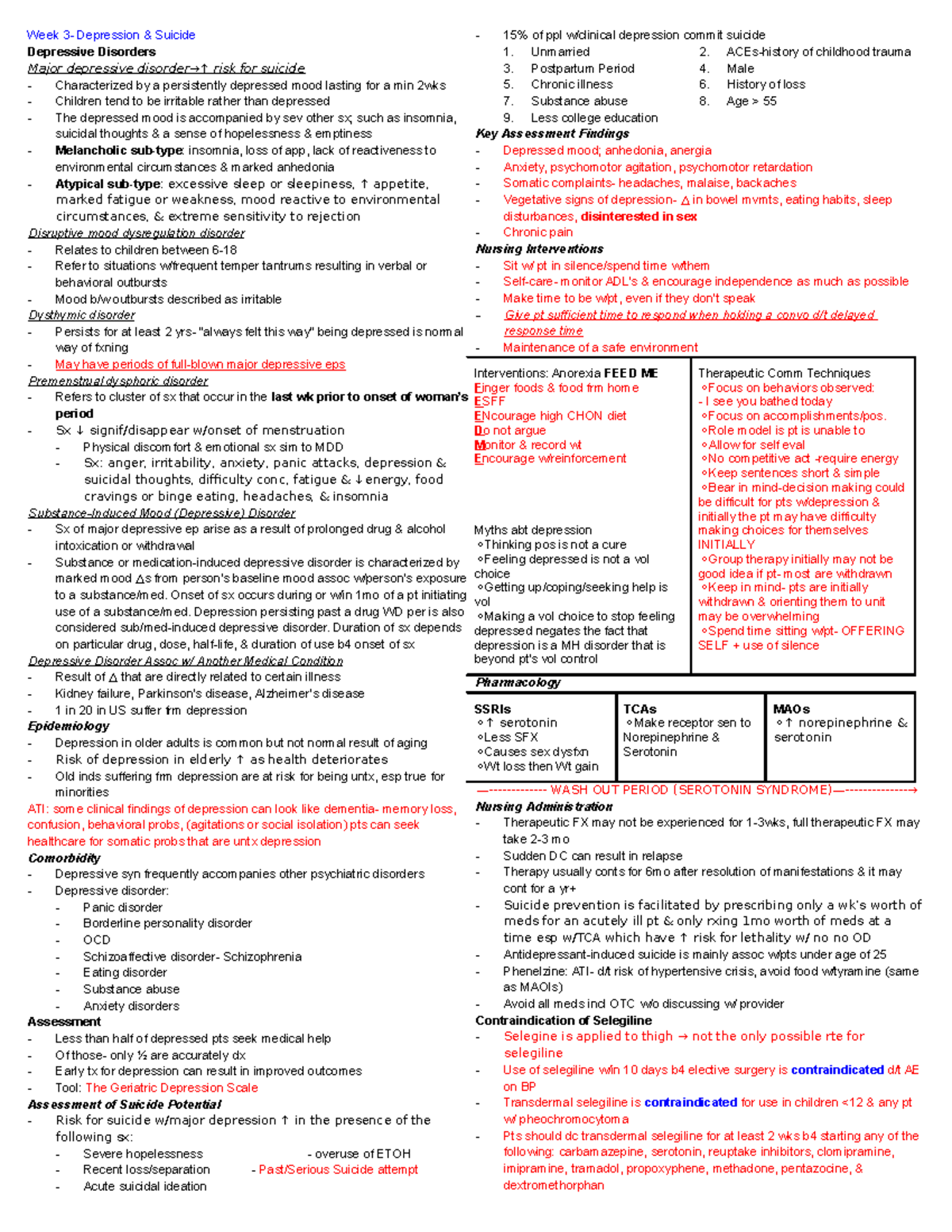 Week 3 Lecture Notes - Week 3- Depression & Suicide Depressive ...