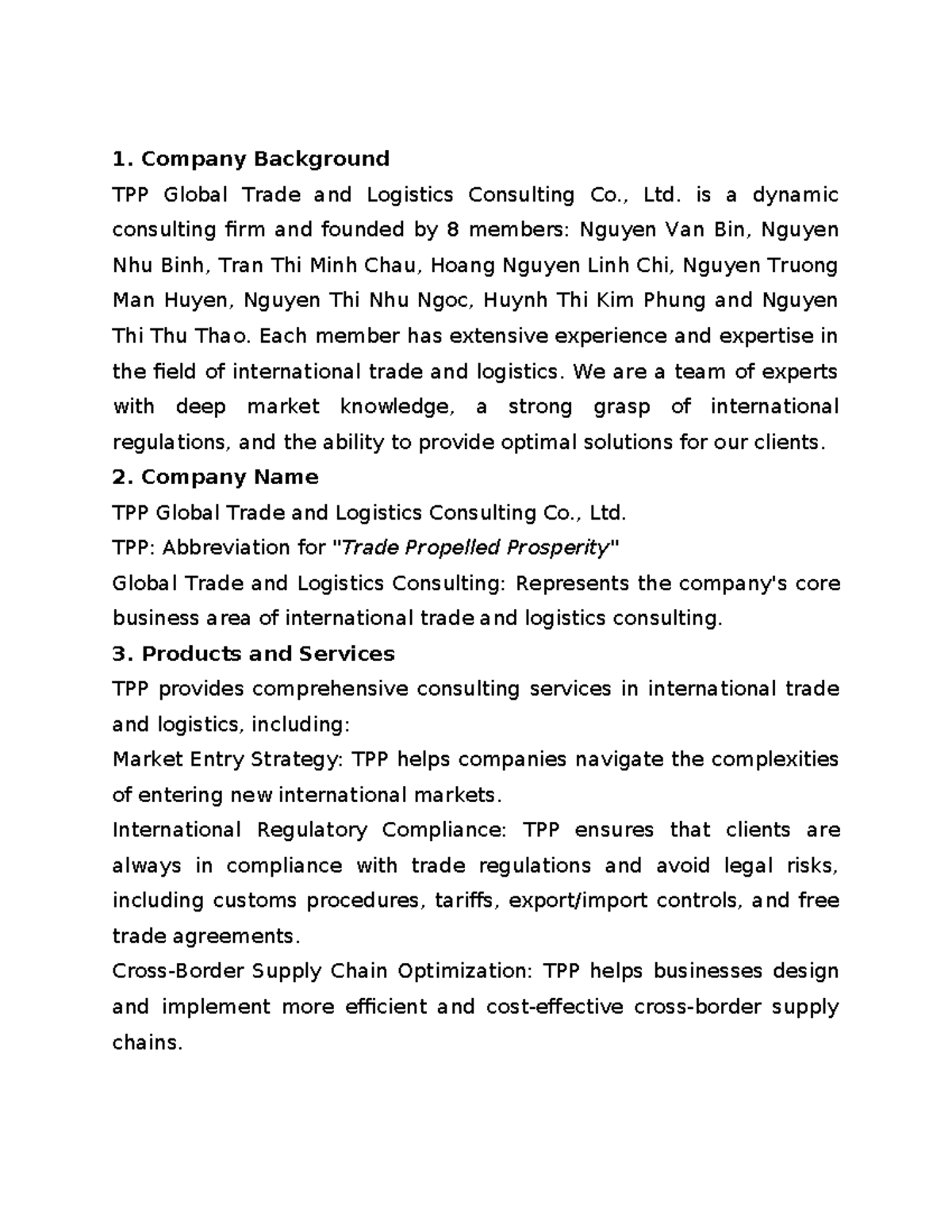 Introduction - Introducrion - Company Background TPP Global Trade and ...