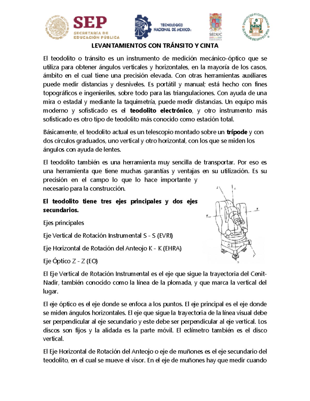 Transito topografia - LEVANTAMIENTOS CON TRÁNSITO Y CINTA El teodolito ...