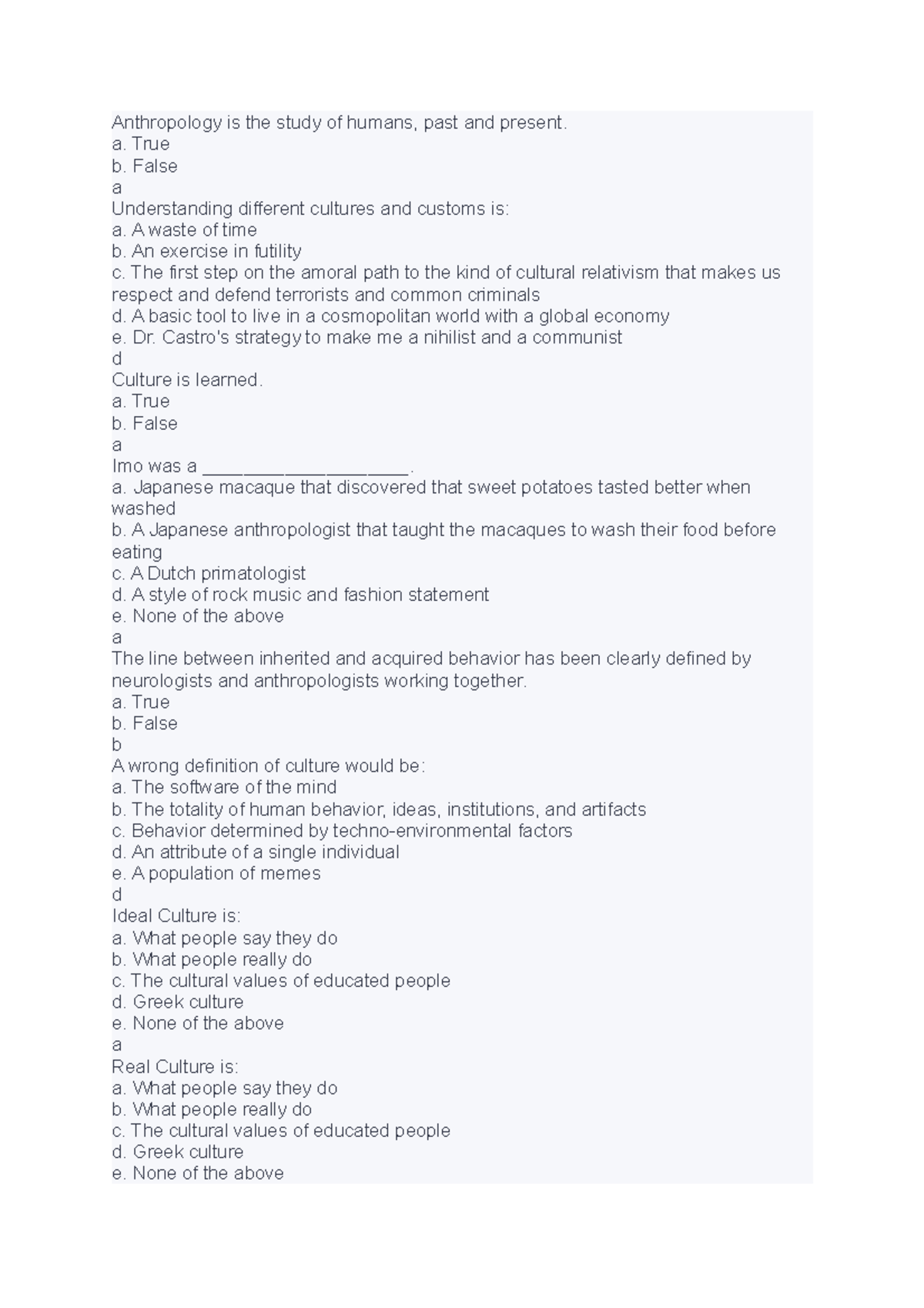 2 questions/notes/ study guide - Anthropology is the study of humans ...