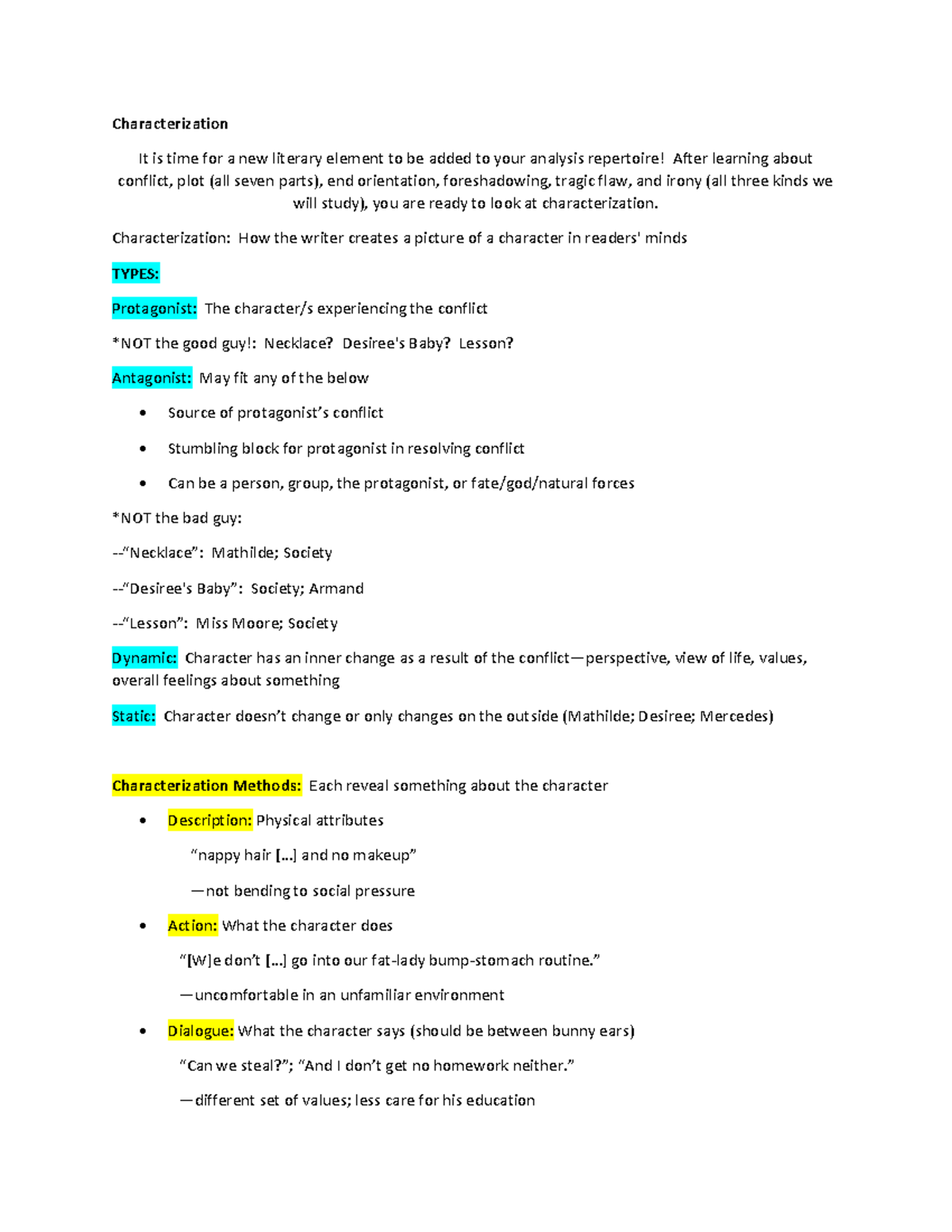 Characterization - English Composition And Literature Lecture Notes ...