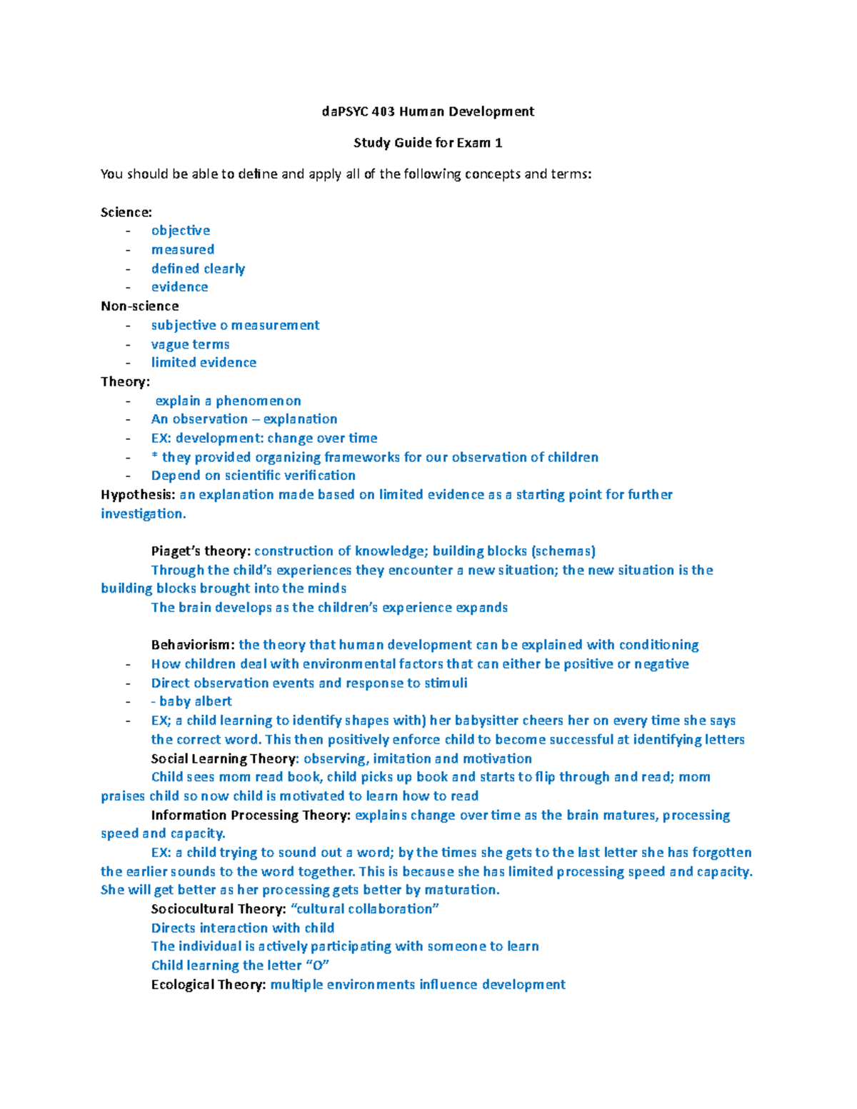 Study guide ONE Infant AND Child Develpment - daPSYC 403 Human ...