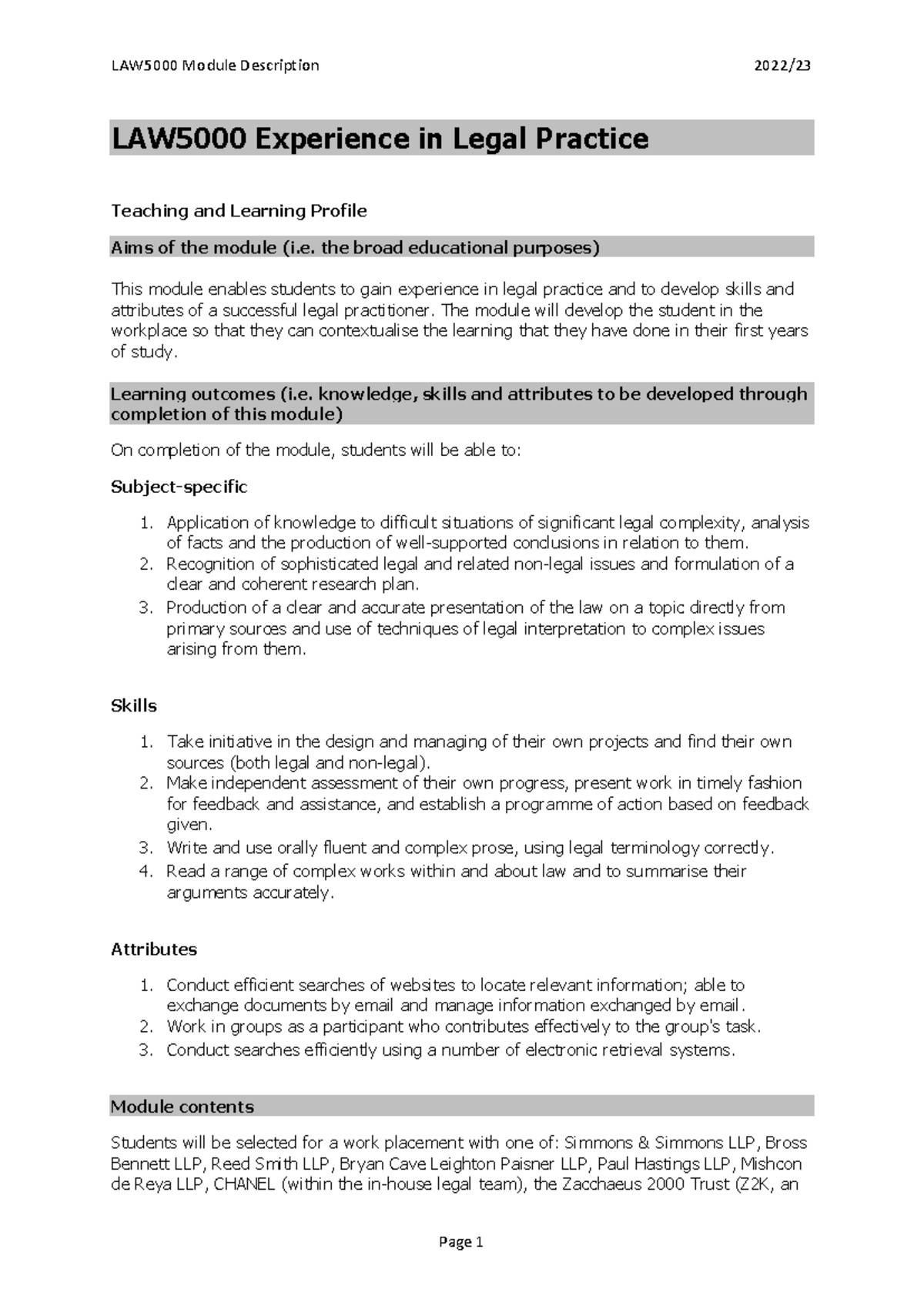 Module description 2324 - LAW 5000 Module Description 2022 / 23 Page 1 LAW 5000 Experience in ...