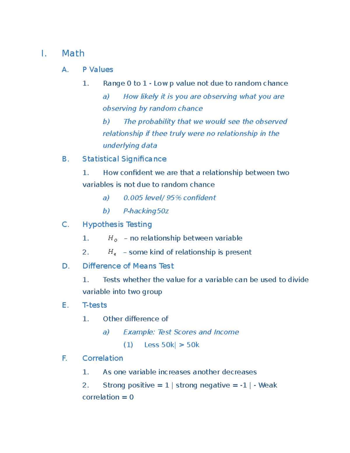 Math - Professor Jacob Smith - I. Math A. P Values Range 0 to 1 - Low p ...